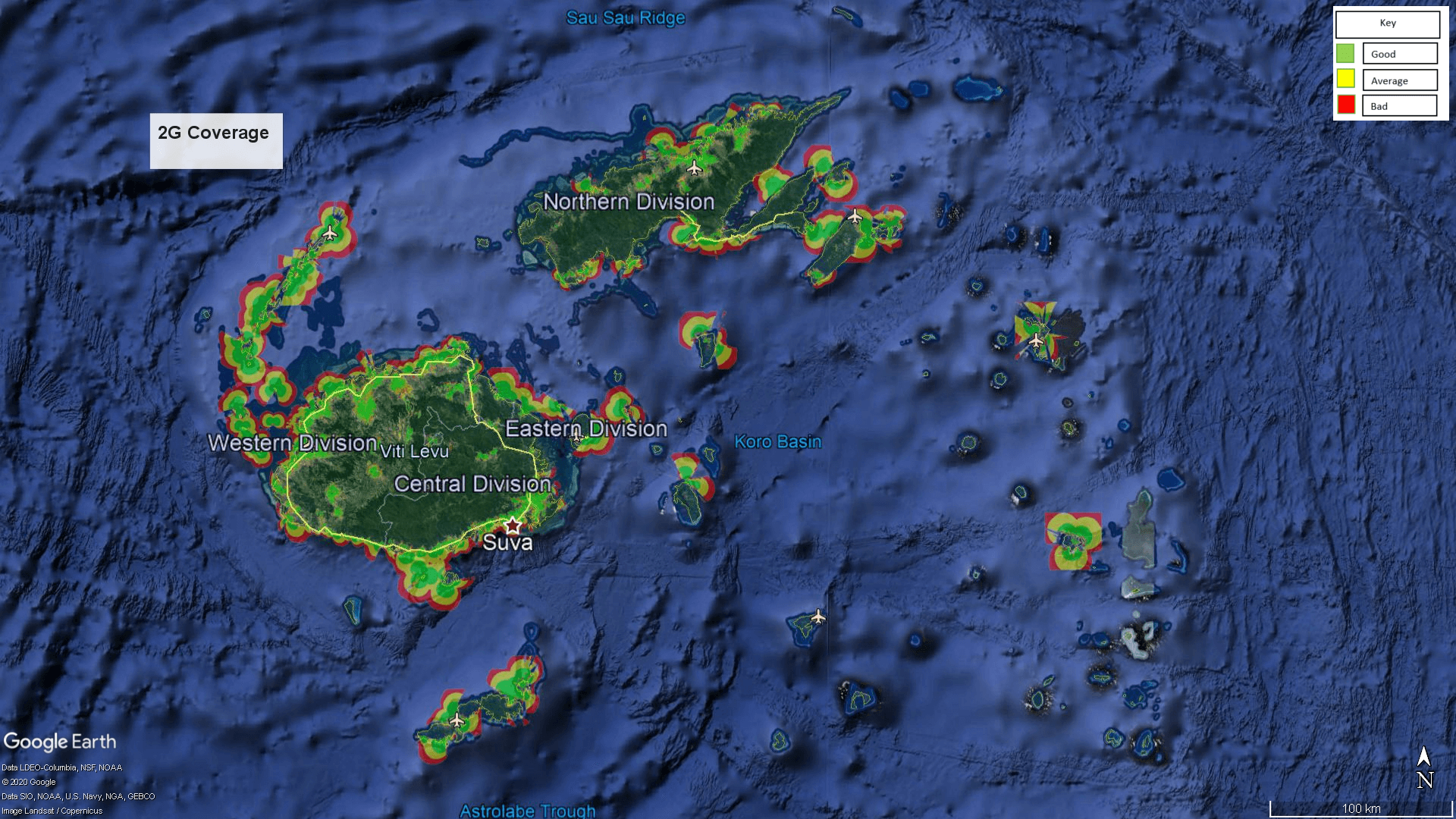 Vodafone Fiji - Vodafone Fiji Coverage Map - Heat Map for 2G, 3G and 4G