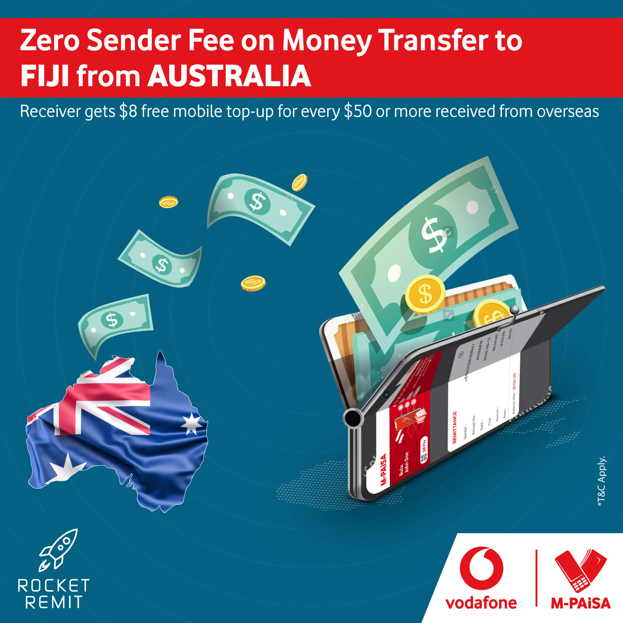 Vodafone Fiji - M-PAiSA Rocket Remit - How money is sent and received